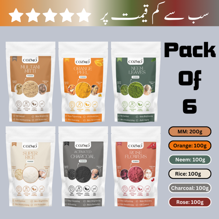 Set of 6 | Multani Mitti Powder + Orange Peels Powder + Neem Leaves ...