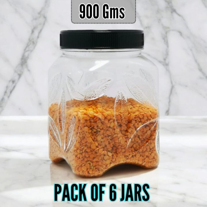 LEAF JAR - PACK OF 6 PCS KITCHEN JARS STORAGE JAR SET MASALA SPICE DAAL ...