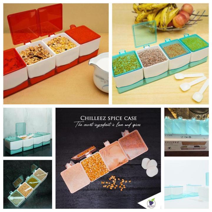 4 Portion Floor Spice/Masala Box with Spoons (Mix/Random color) (B.A ...