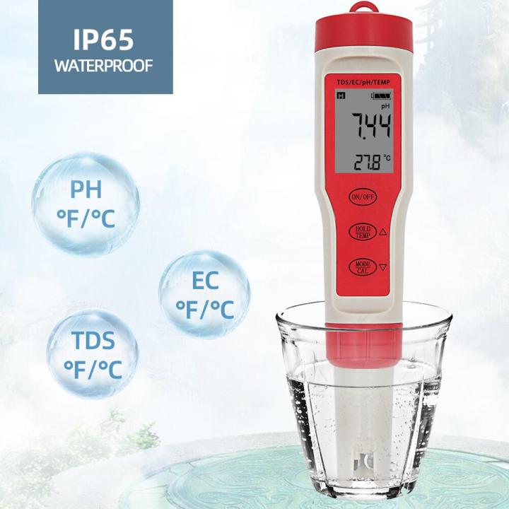 Digital PH Meter 4 in 1 PH TDS EC Temp Tester Probe Water Measure Tool ...