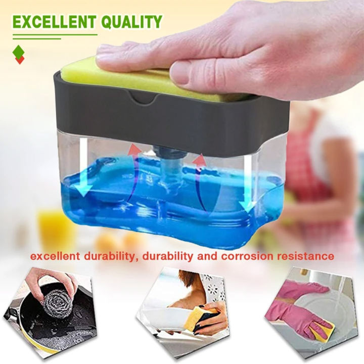 Kitchen Dishwashing Brush Scouring Pad Detergent Automatic Dispenser ...