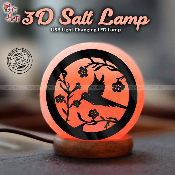 3D Print Bird on Flower Salt Lamp - 7 Colour Changing Acrylic Night ...