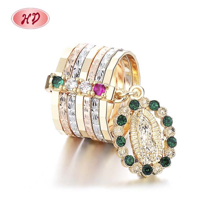 Hd Jewelry Angelic Seraph Brass Gold-Plated Cz Religious Ring Woman ...