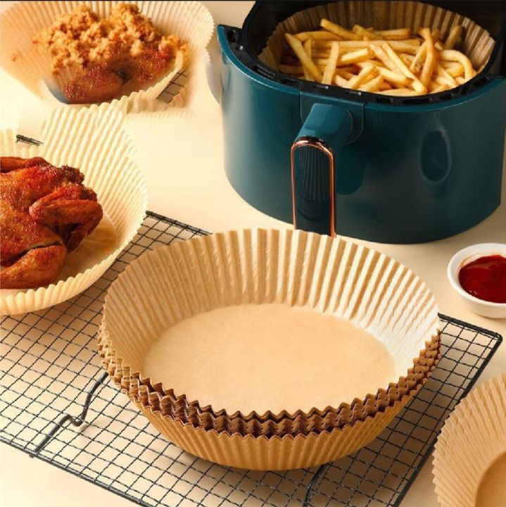 50/100 pcs Air Fryer Disposable Paper Liner Non-Stick Mat Steamer Round ...