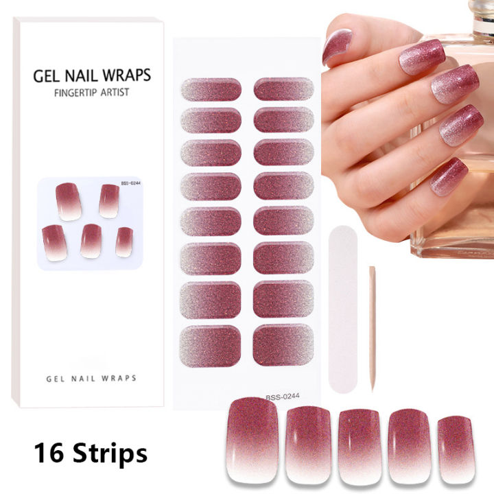 Semi Cured Wraps Fast Gel Nail Sticker Solid Nail Gel Wraps Adhesive ...