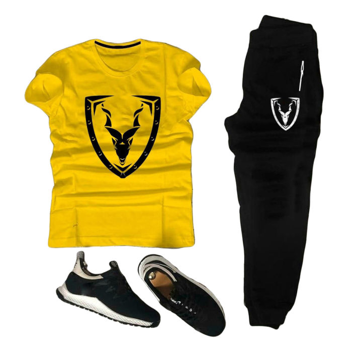 Markhor printed summer tracksuit for men yellow | Daraz.pk