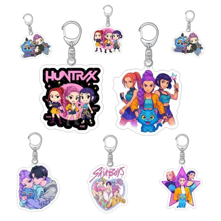 New Huntrix Saja Boys KPop Demon Hunters Key Chain Rumi Zoey Jinu Mira ...