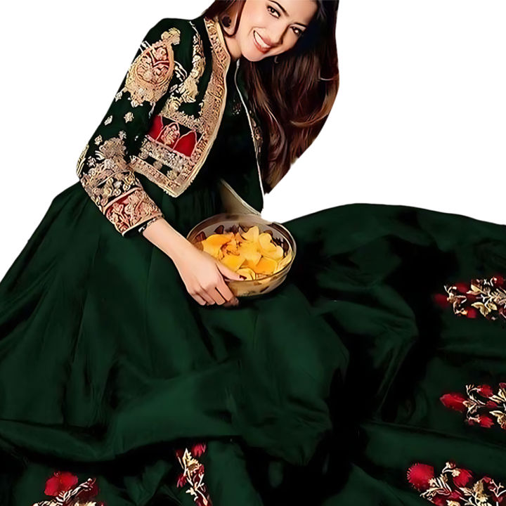 Designer Fully Heavy Embroidered Flower Stitched Silk Maxi With ...