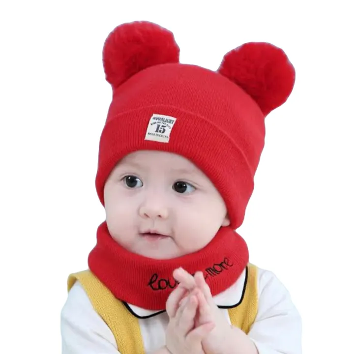 wool caps for kids , teddy bear style , neck warmer attached , winter ...
