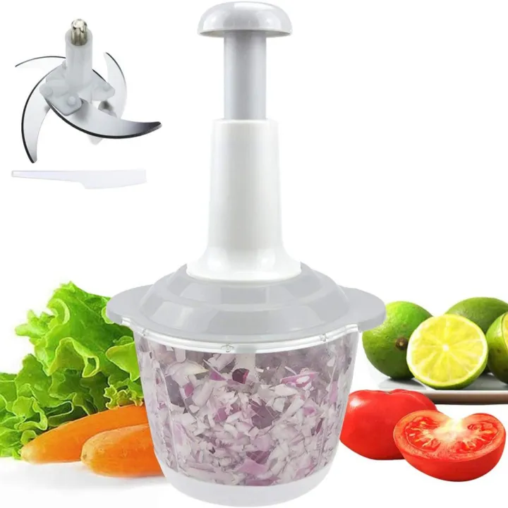 Manual Food Chopper, Speedy Chopper with 3 Curved Stainless Steel ...