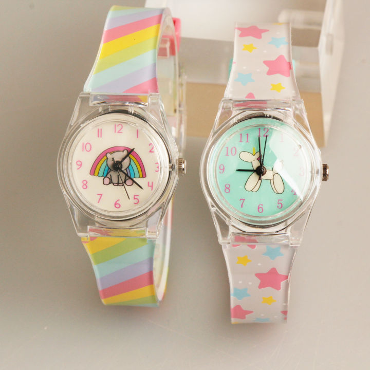 New Children's Watch Cartoon Plastic Student Watch Transparent Jelly ...