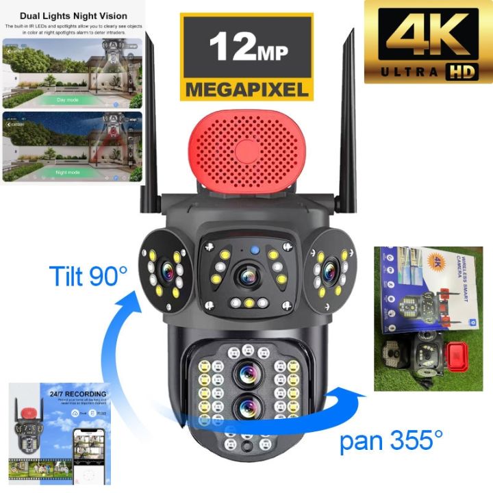 12MP V380 Outdoor Dome Camera Wifi Network Night Vision Dual Lens Three ...