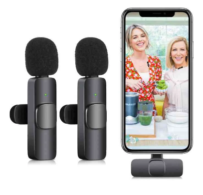 K9 Dual Microphone Mic Plug & Play USB Type C & IOS Connector Wireless Lavalier Microphone ...