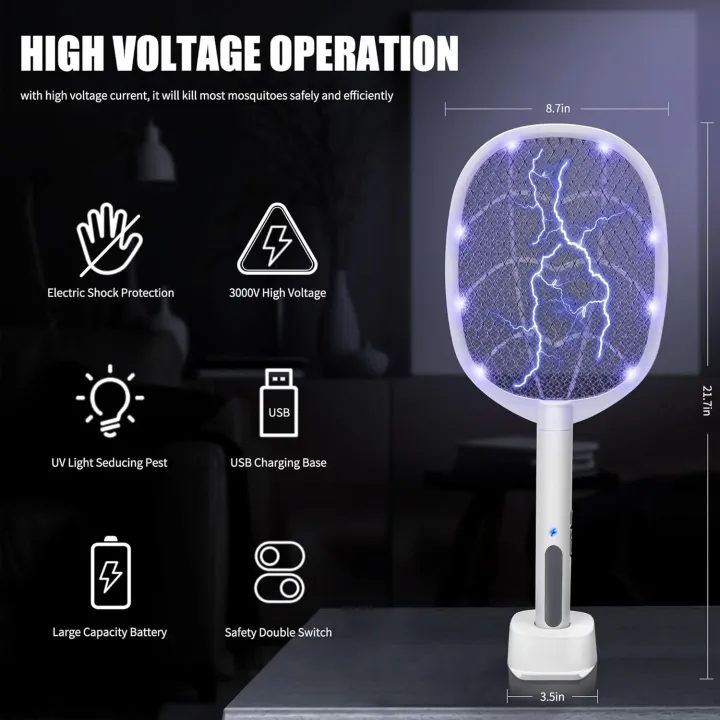 Mosquito Killer Racket | 2-in-1 Electric USB Rechargeable Swatter with ...