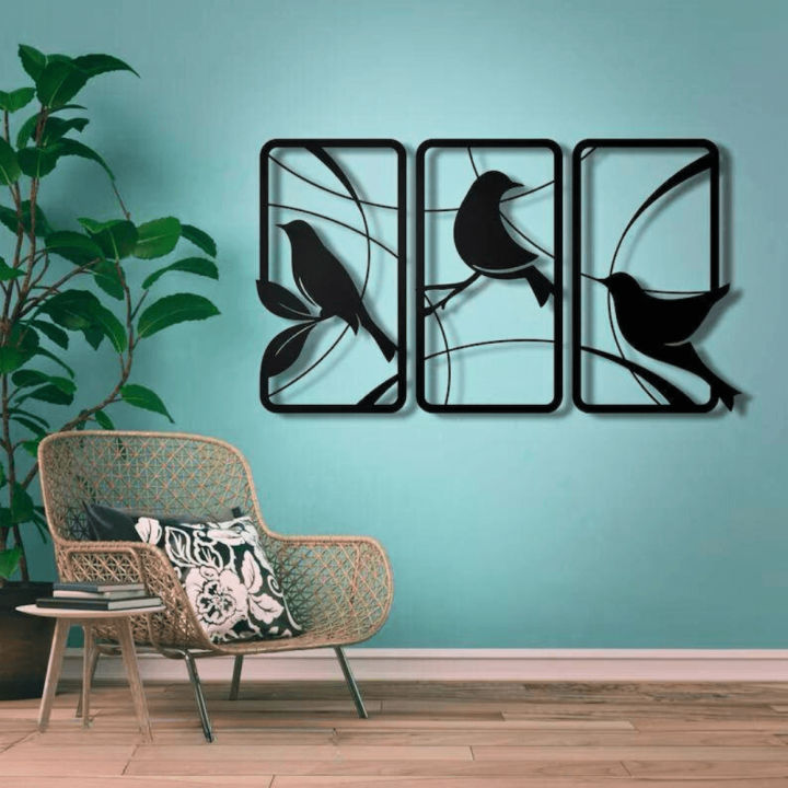 Wooden Bird Wall Decor Set of 3 - Handmade Rustic Wood Birds for Living ...