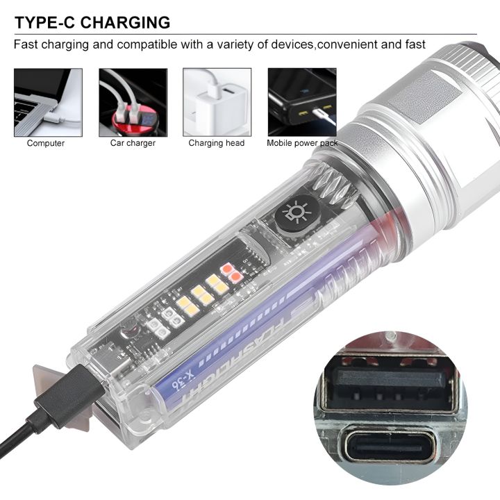 Solar charging Flashlight Long range white laser light telescopic zoom ...