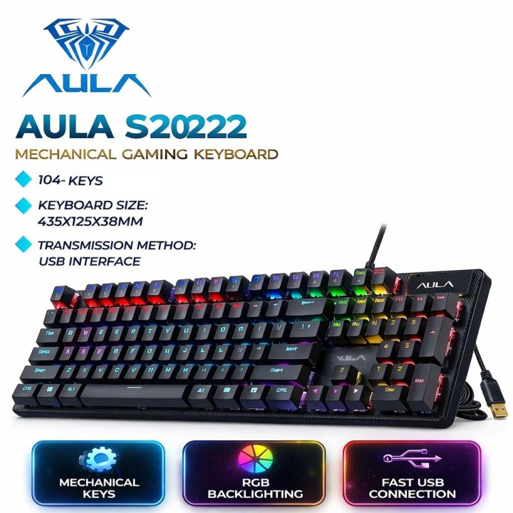 AULA S2022 Mechanical Gaming Keyboard RGB Wired | 104 105 Keys Full ...