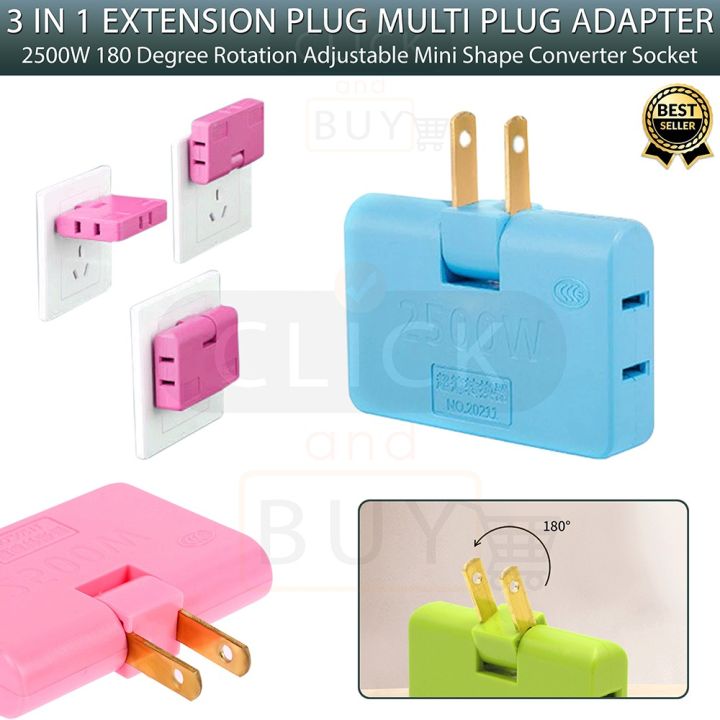 3 In 1 Extension Plug Electrical Adapter 1500W 180 Degree Rotation ...