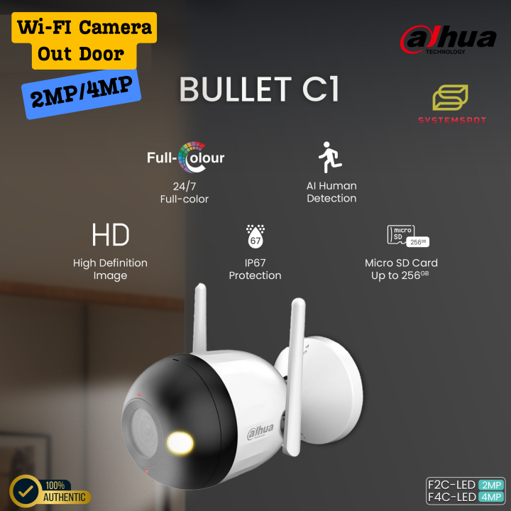 Dahua F4C-LED, F2C-LED WIFI Camera 2MP/4MP Fixed-Focal, Wi-Fi Bullet Network Camera, Full Color ...
