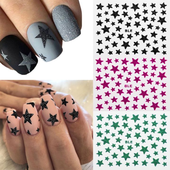 1 Sheet 3D Nail Slider Star Stickers Glitter Shiny Decoration Decal DIY ...