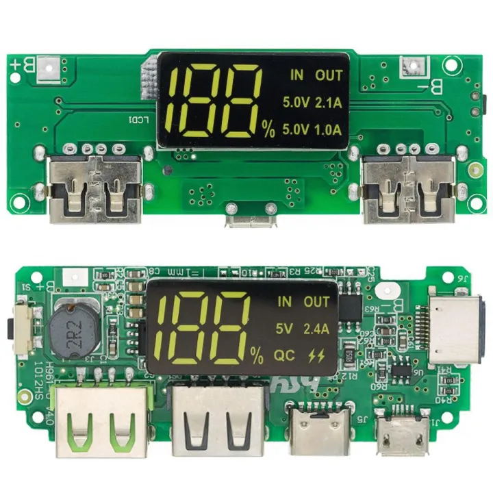 LED Dual USB 5V 2.4A Micro/Type-C USB Mobile Power Bank 18650 Charging ...