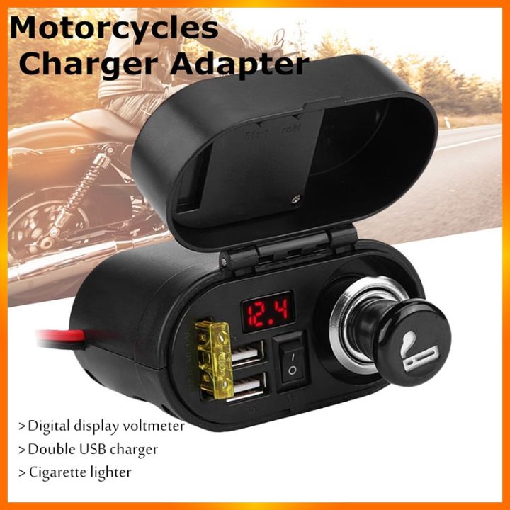 Waterproof Motorcycle Bike USB Mobile Charger + Lighter with Voltmeter ...