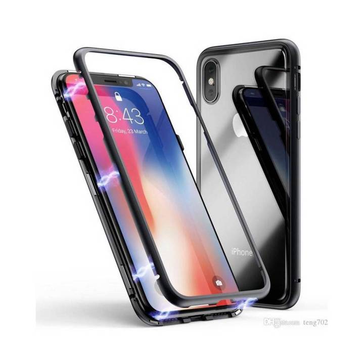 iPhone 8 360 Magnetic Hard Metal Bumper Back Glass Cover Case | Daraz.pk