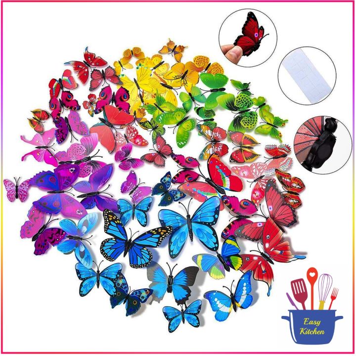 Easy Kitchen 12 Pcs Butterfly Wall Stickers Decoration Magnet ...