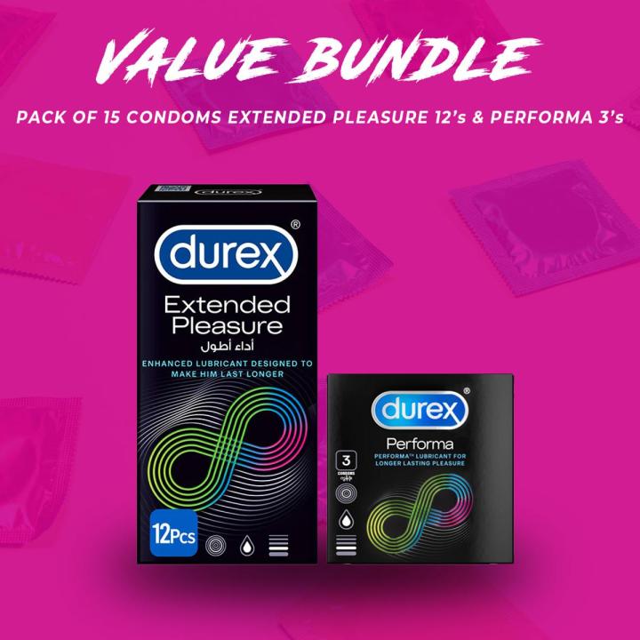 Durex Pack of 2 + Durex Extended Pleasure 12s Condoms + Durex Performa 3's Condoms | Daraz.pk