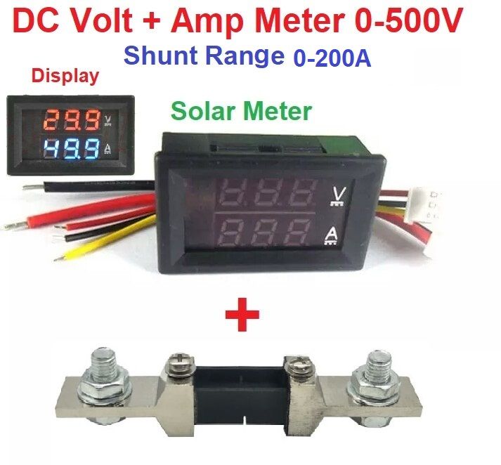 DC Solar Meter DC 0-500V 200A Voltmeter + Ammeter DC Solar Meter ...