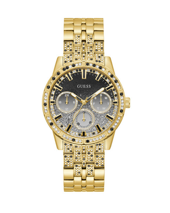 Guess Women Gold Tone Stainless Steel Case Crystal Black Glitter Dial ...