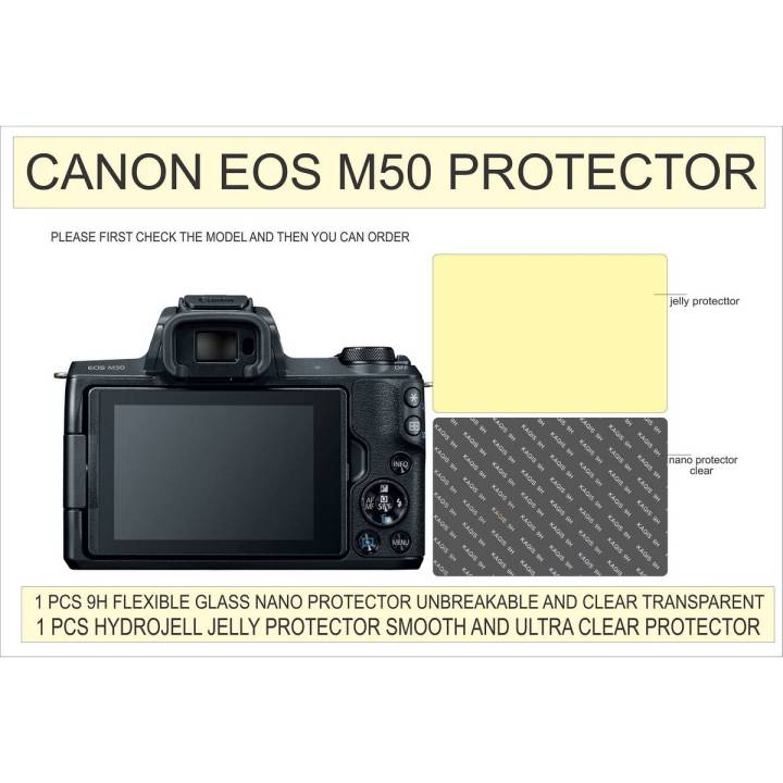 CANON EOS M50 CAMERA SCREEN PROTECTOR 2 PCS 1 PCS JELLY CLEAR AND 1 PCS ...