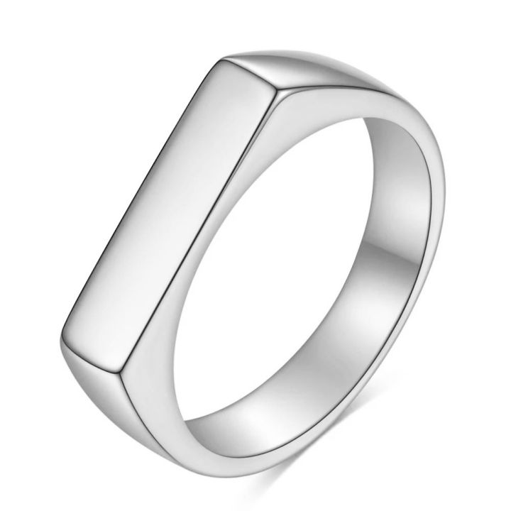 Jane Eyre Silver Plated Rectangle Bar Signet Titanium Stainless Steel Ring Plain Rectangular ...