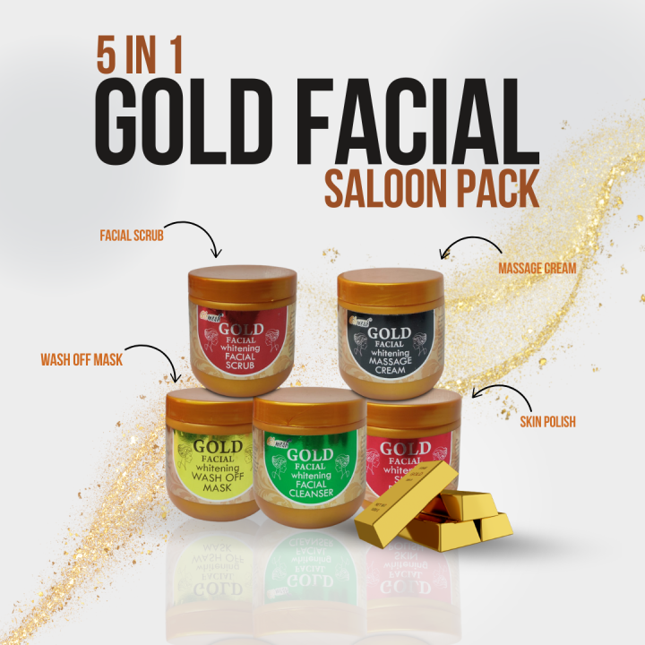 5 in 1 Gold Facial Kit Saloon Pack Gold Facial Cleanser Gold Facial ...