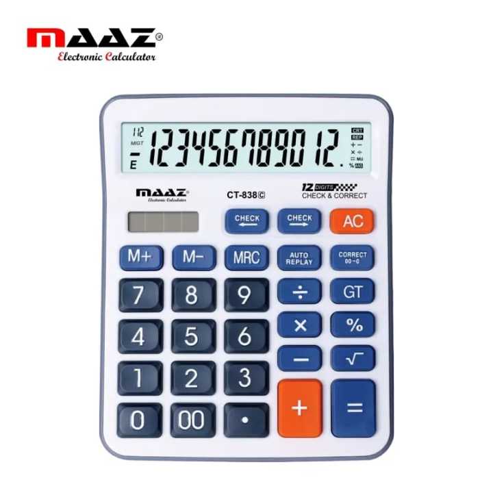 Maaz_Desktop Office Calculator Model CT-838C 12 Digit_Dual Power Solar & Battery High Quality ...
