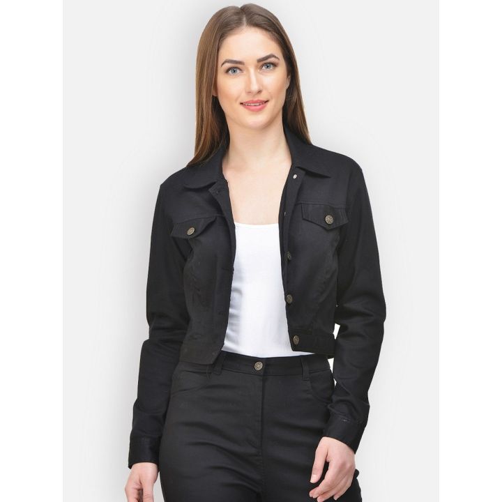 ETERNAL TULIP 21 Women Black Solid Crop Denim Jacket | Daraz.pk