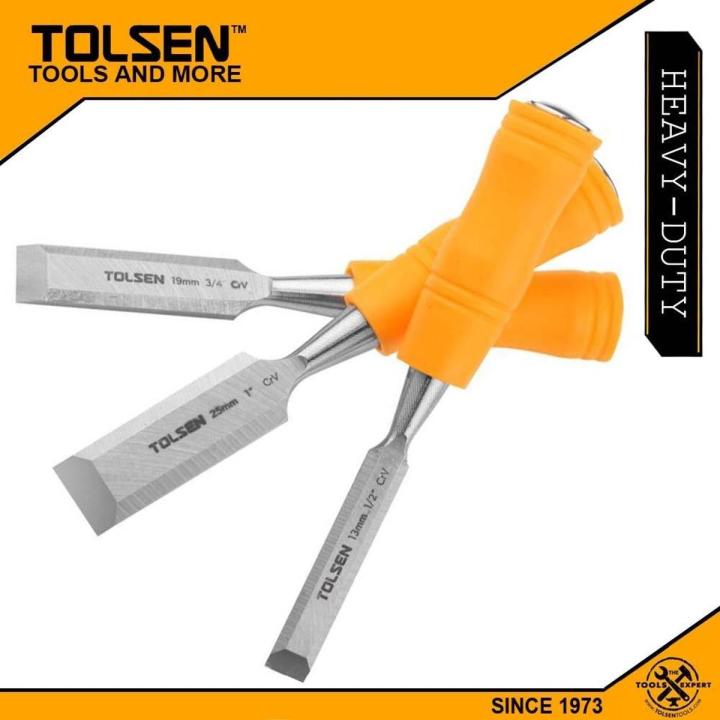 Tolsen 3Pcs Wood Chisel Set Sizes: 13mm 1/2″ - 19mm 3/4″ - 25mm 1 ...