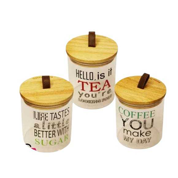 Danny Home 3 Piece Glass Jar Set Sugar Tea Coffee | Daraz.pk