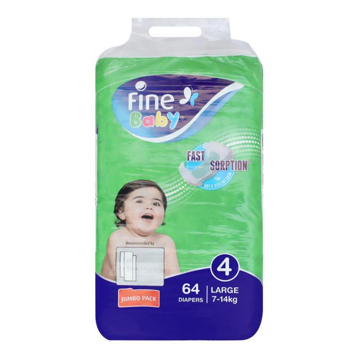 FINE BABY DIAPERS-JUMBO PACK- LARGE-4 NO-64 PCS | Daraz.pk