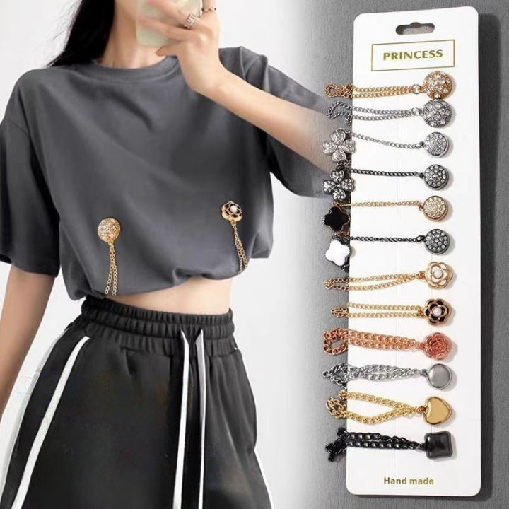 2pcs Multi-Function Magnetic Clothing Clip With Chain Metal Buttons ...