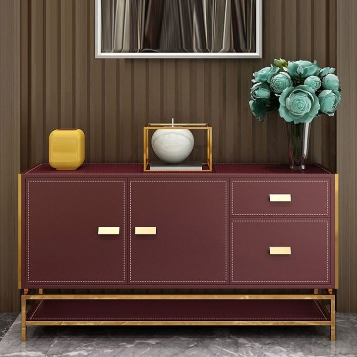 Modern Maroon Sideboard Buffet Table: Elegant Cabinet with 3 Doors, 1 ...