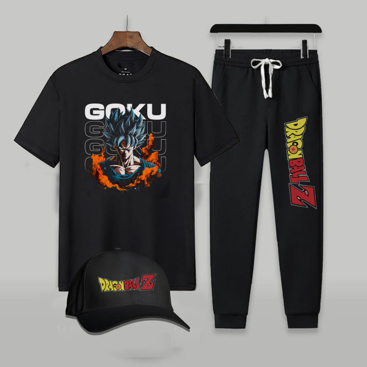Anime Dragon ball z design tracksuit (pack of 3) cap +shirt +trouser ...