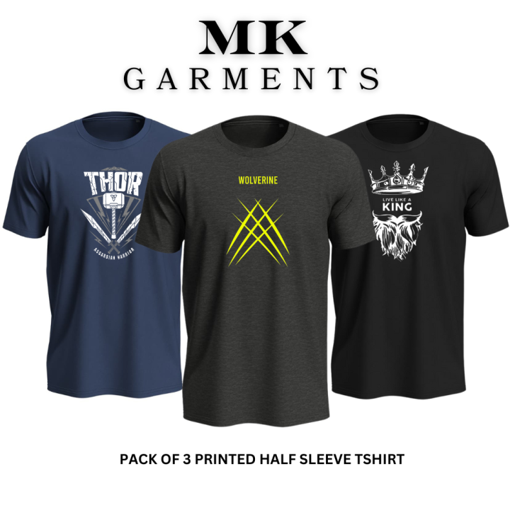 MK Garments - Pack Of 3 Primium Half Sleeve Tshirt Round Neck Comfort ...