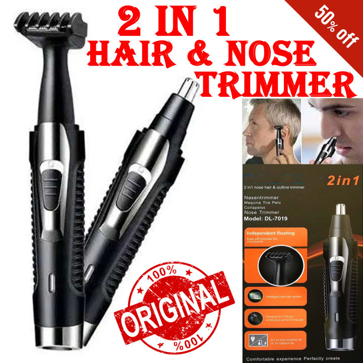7019 Professional 2 in 1 Rechargeable Nose Hair and Outline Trimmer ...