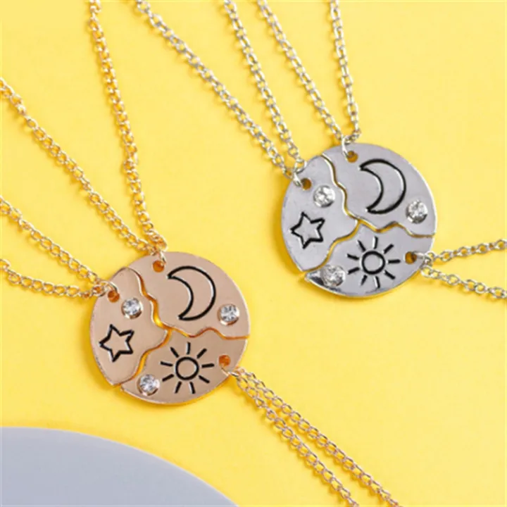 3Pieces New Round Sun Star Moon Pendant Necklace Fashion Best Friend ...