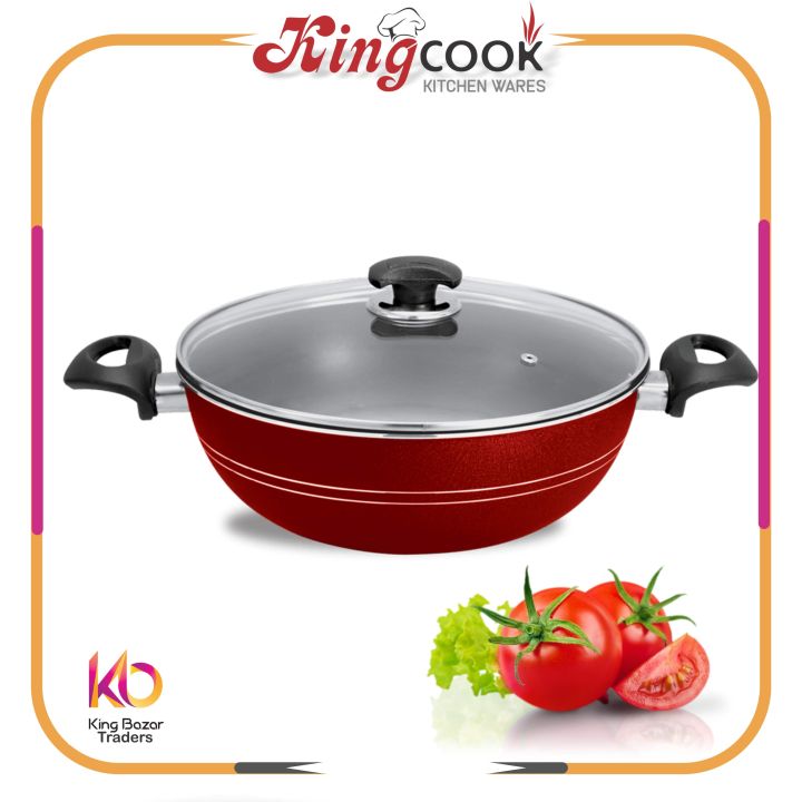 Non-Stick Karahi Wok with Lid – Red Cooking Pot for Effortless Cooking ...
