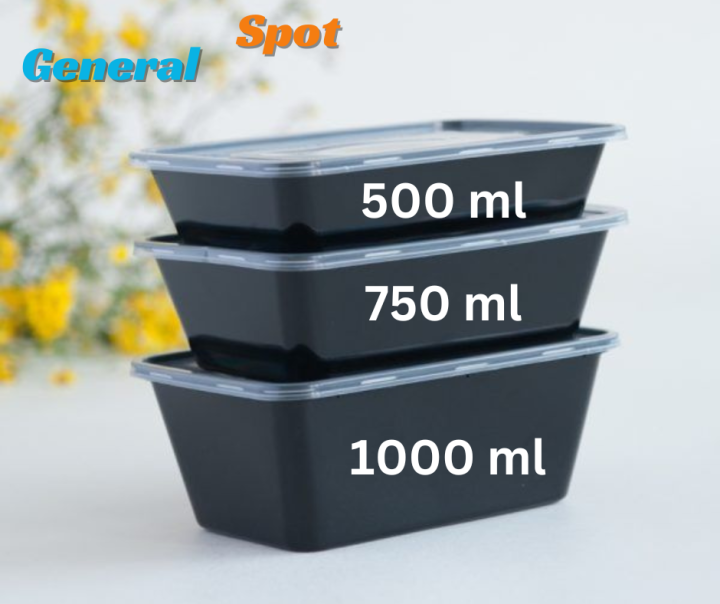 Black Food Container Disposable Boxes Pack Of 12 Pcs rectangular 500ML ...