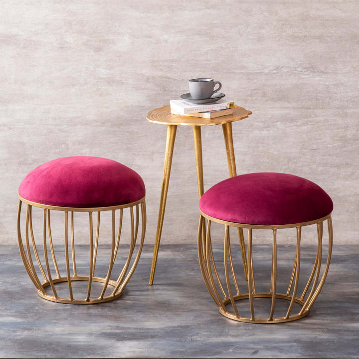 Velvet Cage Metallic Stool in Maroon Color stylish luxury stool | Daraz.pk