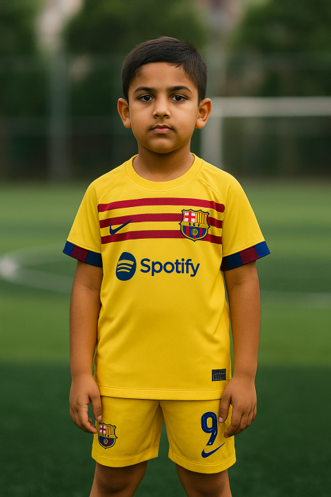 Lewandowski Barcelona yellow 4th kids kit 2023-24 imported from ...
