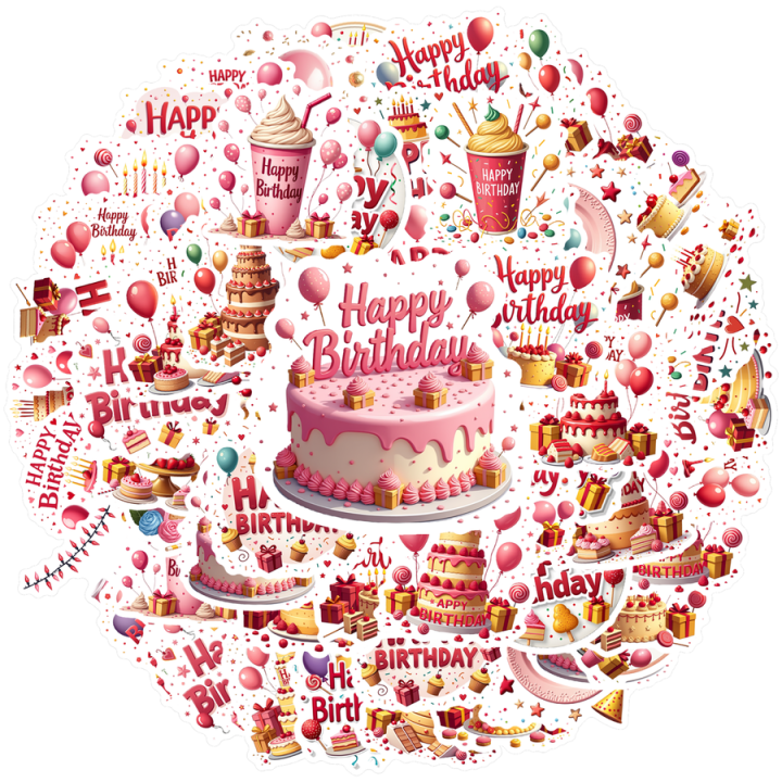 Multicolor Birthday Cake Sticker Colorful Design Happy Birthday Sticker ...